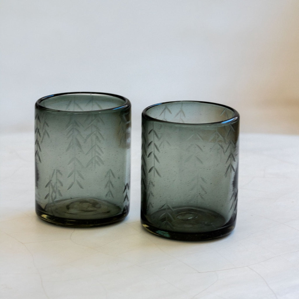 Set de 4 Vasos Espigas Humo de Vidrio Cortado – Maako